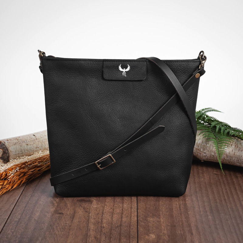 Leather Crossbody Bag Black - Urfa Leather Industries